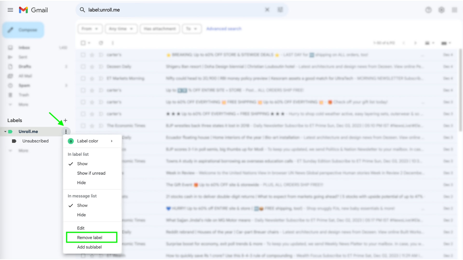 I have deleted my Unroll.Me account. Will the Unroll.Me's labels still ...